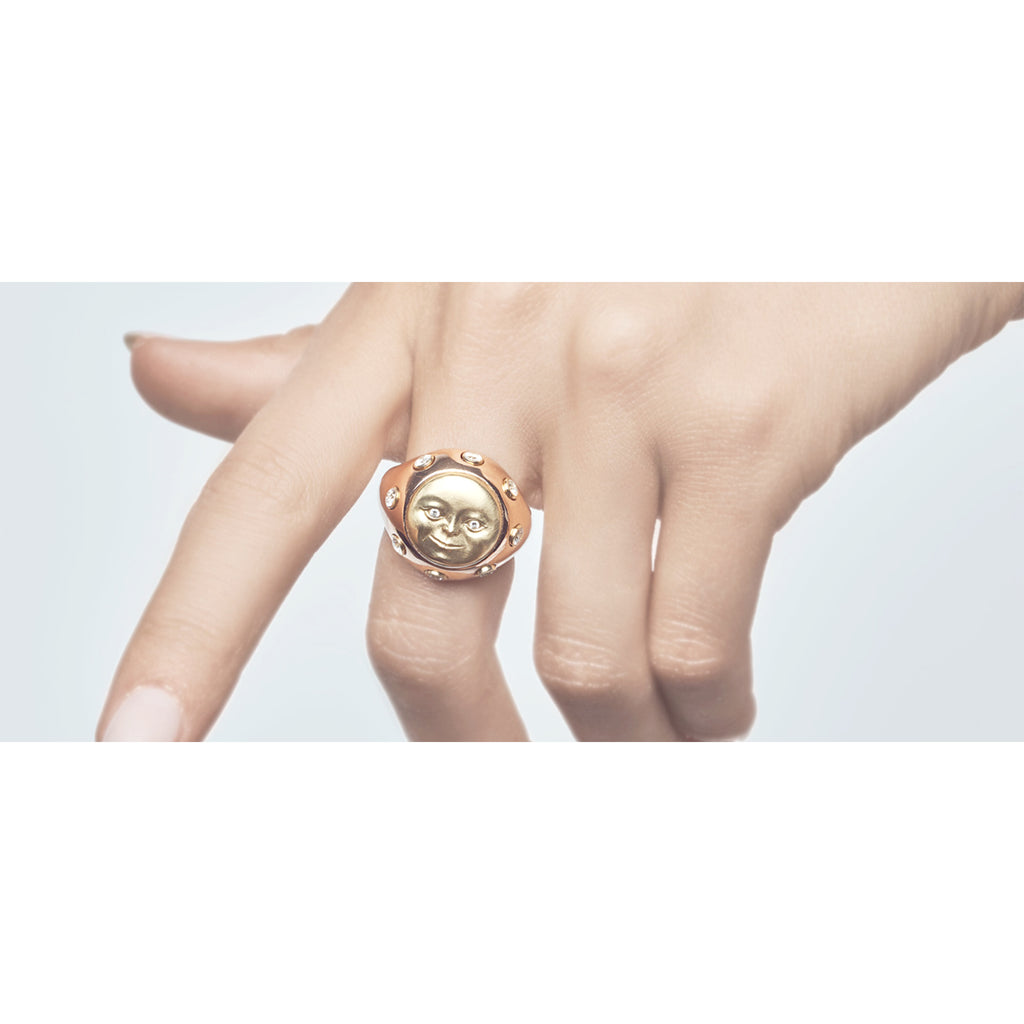 Moonface and Diamond Signet Ring – Anthony Lent